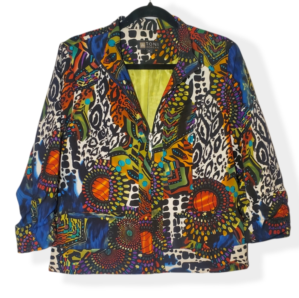 Toni Morgan Abstract Art To Wear Jacket Blazer M - Gem